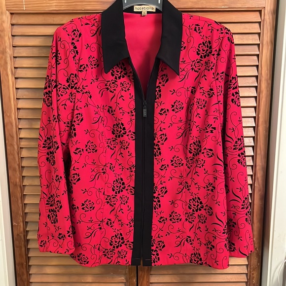 Notations | Jackets & Coats | Womens Red And Black Flower Print Jacket ...